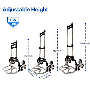 Folding Hand Truck, 165lbs Load Stair Climbing Cart with Silent Wheel, Light Weight Portable Folding Dolly Multi-fuctional Foldable Hand Cart Heavy Duty Utility Cart for Home Office & Travel Use