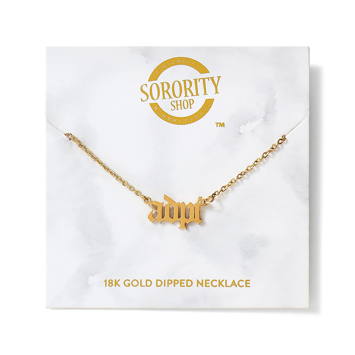 Sorority Shop Alpha Delta Pi Necklace — ADP Old English Font Design, 18K Gold Plated, Alpha Delta Pi Gifts for Women