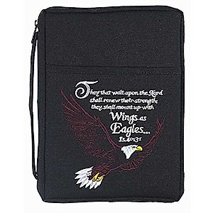 Black Bald Eagle Embroidered Polyester Bible Cover Case with Handle, X-Large