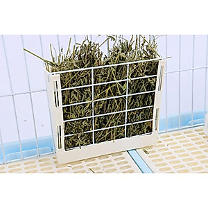 RUBYHOME Hay Feeder for Rabbits, Guinea Pigs, and Chinchillas - Minimize Waste and Mess with 9 1/4" x 3 3/4" x 8" Hanging Alfalfa and Timothy Hay Dispenser (White)