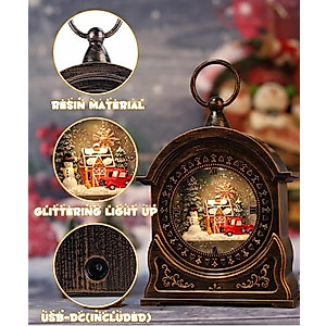 Snowman Red Truck Clock Christmas Snow Globe Lantern-Glittering Light Up Musical Snow Globe Christmas Decorations, 6H Timer, USB & Battery Operated, Christmas Indoor Home Décor