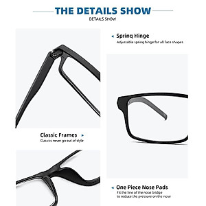 JAWSOCK 4 Pack Reading Glasses Blue Light Blocking for Men Women,Rectangular Frame Computer Readers with Spring Hinge,Anti Eyestrain/UV Ray Eyeglasses (1.0x)