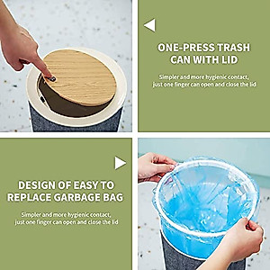 IBPNKFAZ89 Small Trash Can with Lid Dark Blue Jeans Texture Denim Garbage Bin Wood Waste Bin Press Cover Round Wastebasket for Bathroom Bedroom Kitchen 7L/1.8 Gallon