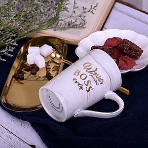 Jumway 14 oz World's Greatest Boss Mug - Best Gifts for Boss Funny Gifts for Dad World's Best Boss mug Office Gift Grey Marble Ceramic Coffee Cup