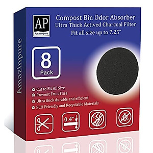 Amazinpure 8 Pack 7.25" Large Kitchen Compost Bin Charcoal Filters Extra Thick Odor Eliminator Universal Fits Compatible with Utopia Epica ENLOY RED Factor Granrosi Third Rock Ruisita