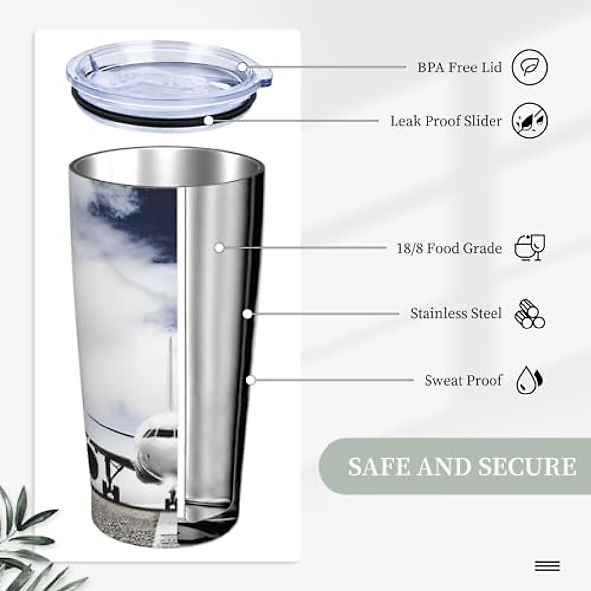 20oz Insulated Tumblers with Lids and Straws Aircraft Plane Stainless Steel Coffee Tumbler Cup Double Wall Vacuum Travel Coffee Mugs for Home, Office, Outdoor