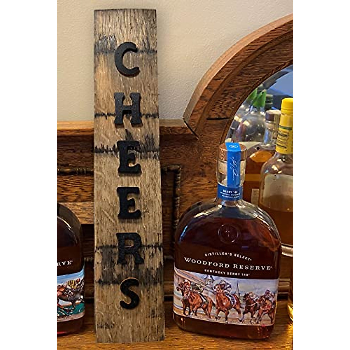 Reclaimed Bourbon Barrel Stave Cheers Sign - Décor for Home Bar