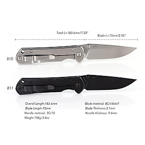 Land Knives Pocket Folding Knife EDC Knife 8Cr14MOV Blade Stone Wash Frame Lock Fishing Knife with Pocket Clip 810