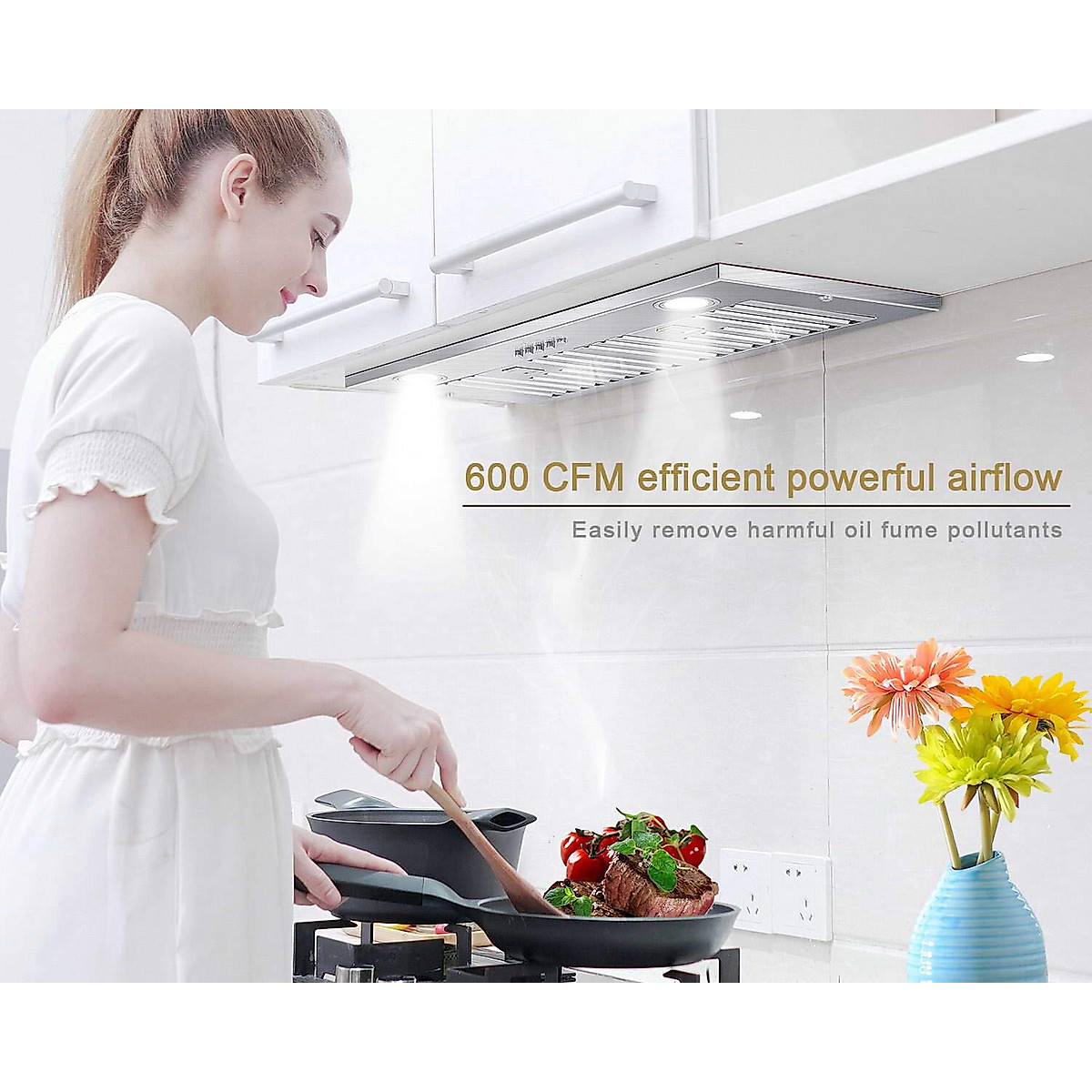 MCBON Range Hood Insert 36 inch, 600 CFM Vent Hood Insert, Ultra-quiet Range Hood Insert, Built-in Kitchen Hood, Insert Range Hood, Stainless Steel range hood, IE71-36