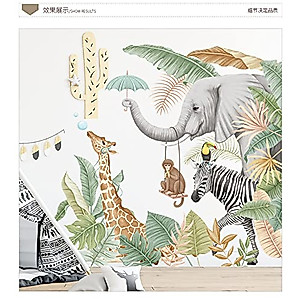 Africa Jungle Animal Wall Stickers,giraffe elephant Zebra Monkey plant Wall Decals, Peel and Stick Removable Wall decor, Diy Art Mural Decoration,Jungle Wallpaper for Kids Baby Nursery Kindergarten Living Room Toddler boys Girls Bedroom