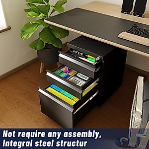 BEIORD Filing Cabinet 3 Drawer, Fully Assembled Mobile File Cabinet 3 Drawer, Locking File Cabinet 3 Drawer for Legal/Letter/a4 File, 3 Drawer Under Desk File Cabinet for Home Office