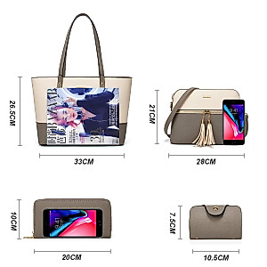 Women Fashion Handbags Wallet Tote Bag Shoulder Bag Top Handle Satchel Purse Set 4pcs