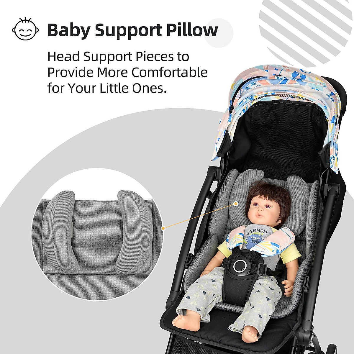 Innokids Baby Stroller Seat Liners Head Body Support Cushion Reversible Infant Liner Insert with Adjustable Pillow Fit Summer and Winter Use (Gray)