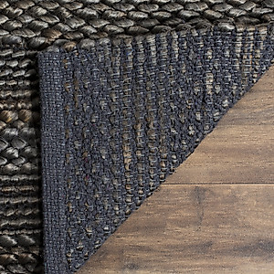 SAFAVIEH Natural Fiber Collection Area Rug - 6' x 9', Charcoal, Handmade Braided Woven Jute, Ideal for High Traffic Areas in Living Room, Bedroom (NF212C)