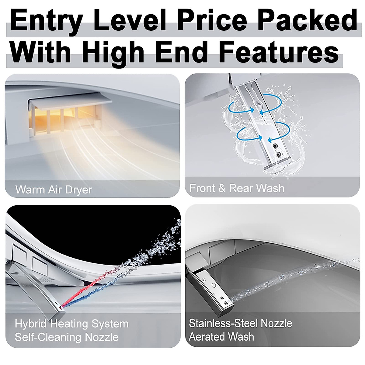 Bolina Toilet Seat Adjustable Heated Seat,Toilet Seat With Remote Control, Warm Water Wash And Dry, Led Night Light And Many More Features