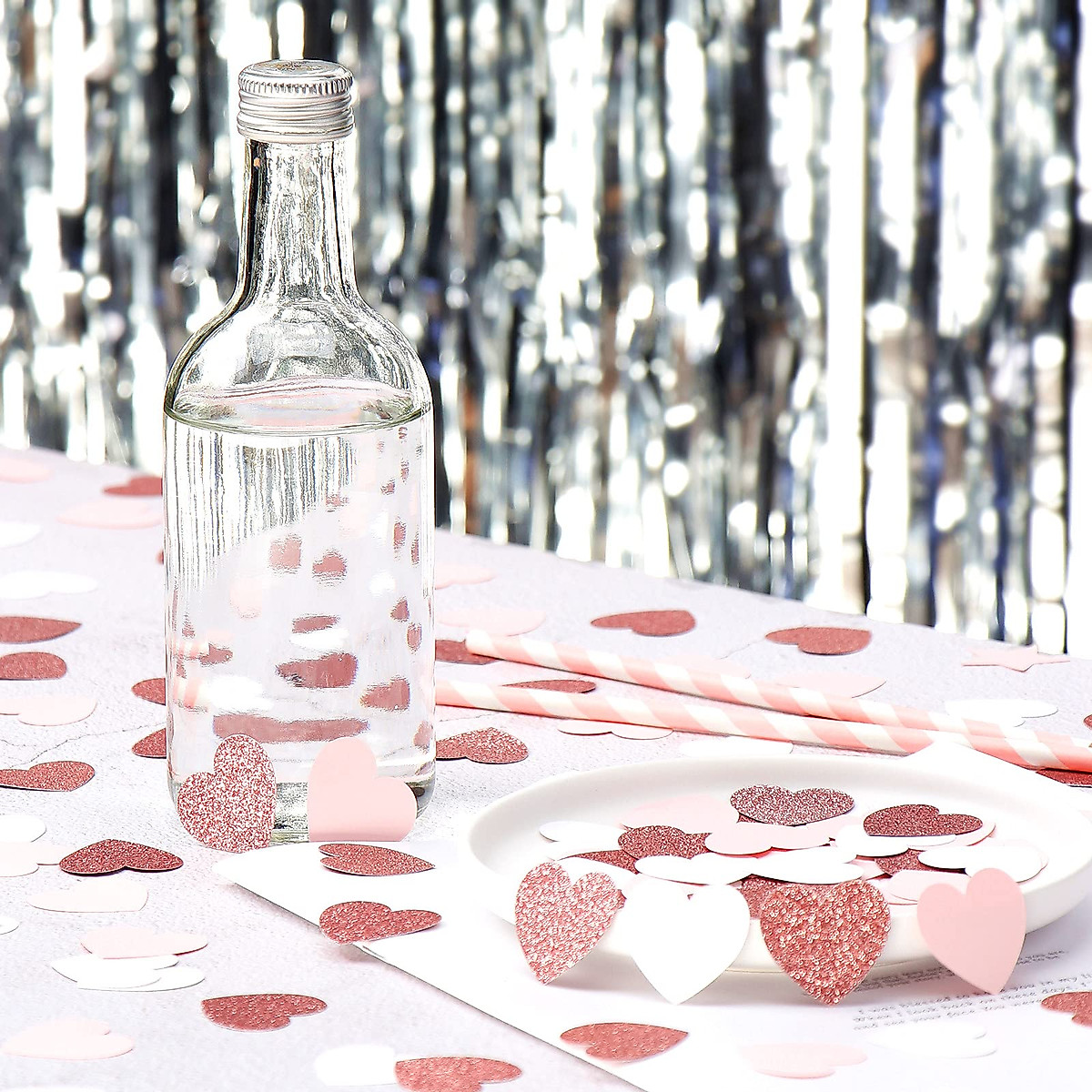 Rose-Gold Pink White Heart Confetti - 200pcs Engagement Wedding Baby Shower Bachelorette Mothers Day Valentines Birthday Party Table Decoration Glitter Paper Decor Lasting Surprise