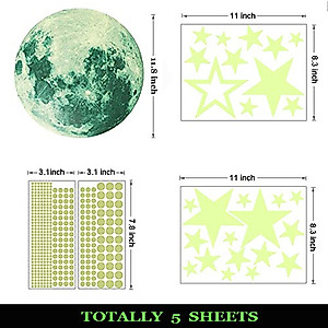 Homics Glow in The Dark Moon and Stars for Ceiling Nursery Wall Decals Stickers Luminous at Night for Kids Bedding Room