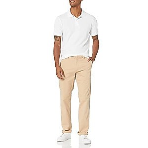 Amazon Essentials Men's Slim-Fit Cotton Pique Polo Shirt, White, Small