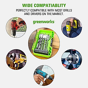 Greenworks 11 Pcs Wood Drilling Set for Woodworking, Plywood, Particle board, Fiberboard (Including Hex Shank Spade Bits & Brad Point Drill Bits)