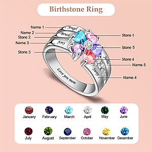 BAUMA AUTO Personalized Sterling Silver Mothers Rings with 5 Simulated Birthstones Rings for Mom Mothers Days Rings Family Name Rings for 5 Mother's Christmas Rings for Mom Friendship rings (Gold)