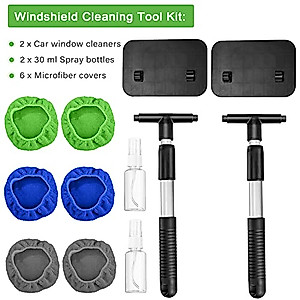 2 Sets Windshield Cleaner Car Window Cleaner Auto Window Cleaning Tool with Detachable Handle 6 Microfiber Pads and 2 Spray Bottles for Car Interior Car Cleanser Brush Car Cleaning Kit