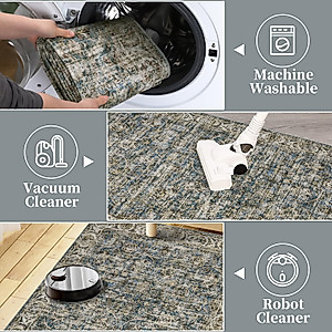 GarveeHome Washable Area Rugs 4x6 Rug Vintage Area Rug for Bedroom Non Slip Entryway Rug Chenille Living Room Rugs Distressed Non Shedding Stain Resistant Carpet for Nursery Office Blue 4'x6'