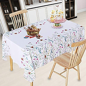 LUSHVIDA Easter Fabric Rectangle Table Cloth, Polyester Easter Spring Flower Tablecloth, Table Cover Protector for Holiday, Party, Wedding, Birthday, Banquet Decoration Use, 60 x 102 Inch, Floral