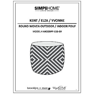 SIMPLIHOME Kent Boho Round Woven Outdoor/ Indoor Pouf in Grey and Yellow Recycled PET Polyester for the Living Room, Family Room, Bedroom and Kids Room