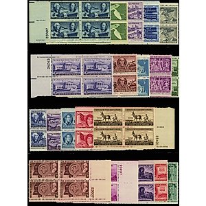 20 Different U.S. 3 Cent Plate Blocks of Four Stamps. All at Least 57 Years Old