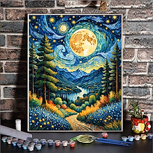 ldazao Moon Paint by Numbers Kit for Adults Beginner Forest Adult Paint by Number Kits On Canvas Adults' Paint-by-Number Kits DIY Oil Painting Kits for Gift Home Wall Decor 16x20 Inch