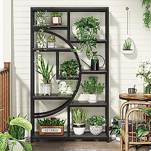 Tribesigns Bookshelf Industrial 5 Tier Etagere Bookcase, Freestanding Tall Bookshelves Display Shelf Storage Organizer with 9-Open Storage Shelf for Living Room, Bedroom (Rustic Gray and Black)