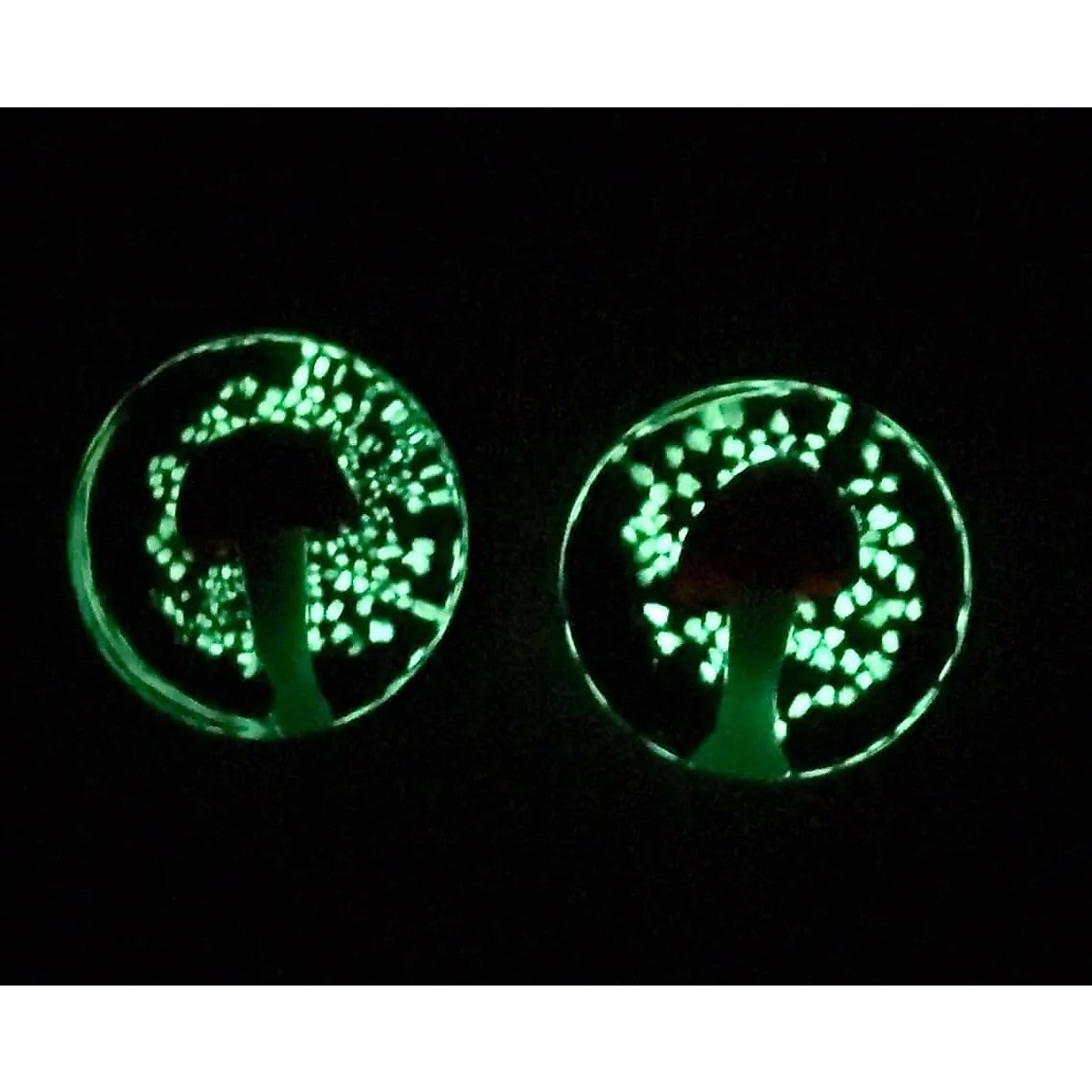 Lobal Domination PAIR of Floating Red Mushroom Pyrex Glass Double Flare Plugs with Glow in the Dark Background (8mm (0g))
