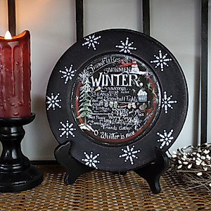 CVHOMEDECO. Winter Decorative Plate Primitives Distressed Round Christmas Display Wooden Plate Home Décor Art, 9-3/4 Inch