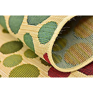 Unique Loom Outdoor Modern Collection Area Rug - Spark (2' x 6' 1" Runner, Beige/ Burgundy)