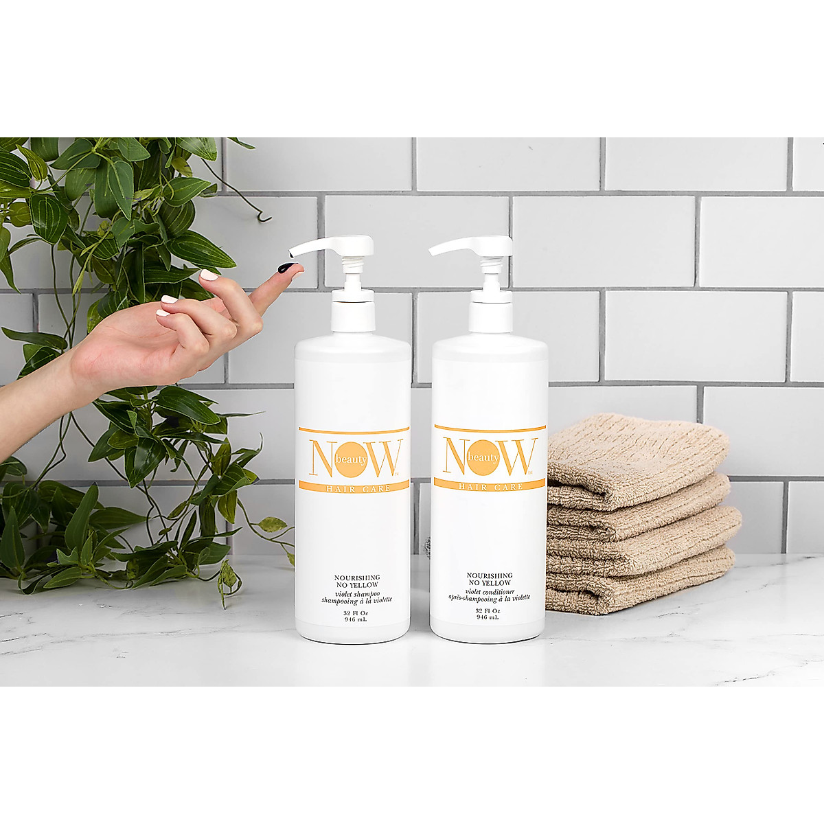 NOW Beauty - Nourishing No Yellow Violet Shampoo And Conditioner - Neutralize Brass, Enhance Shine, Hydrate Hair - 32 Oz Shampoo And 32 Oz Conditioner - 2 Pc