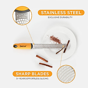 Deiss PRO Citrus Zester & Cheese Grater — Parmesan Cheese Lemon, Ginger, Garlic, Nutmeg, Chocolate, Vegetables, Fruits - Razor-Sharp Stainless Steel Blade, Wide, Dishwasher Safe