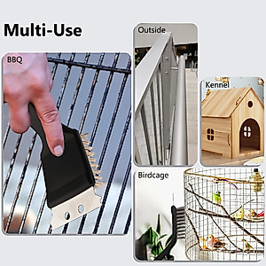 Evenpop Bird Cage Brush, Stainless Steel Long Handle Bird Droppings Cleaning Brush with Scraper, Bird Cage Cleaner for Cleaning Bird Parrot Pet Cages Kennels Perches Birdcage Accessory