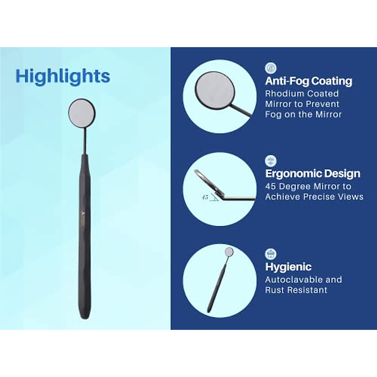 Dental Mirror Stainless Steel Matte Black, Set of 5 Dental Mirrors Front Surface Rhodium Plasma Coated for General and Laser Dentist European Style Threading by ARTMAN Brand