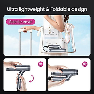 Arsupen Professional Hair Dryer with Powerful Brushless Motor, Lightweight Foldable Dual Ionic Blow Dryer, High Speed for Fast Drying with Magnetic Nozzle, 12 Modes, Super Quiet, for Travel Salon Home