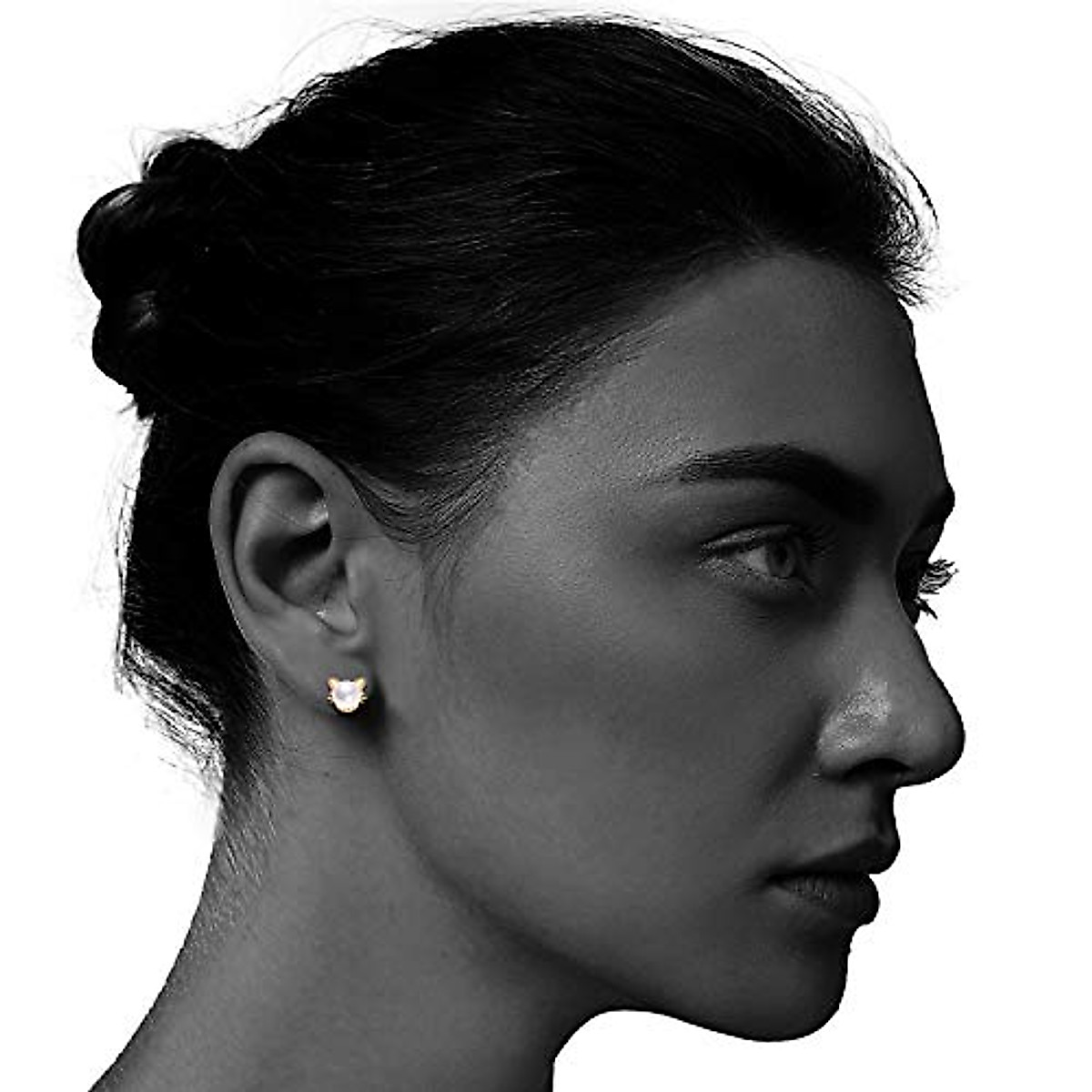 Gold Plated Freshwater Pearl Stud Earrings Cute Cat Earrings for Women Gift