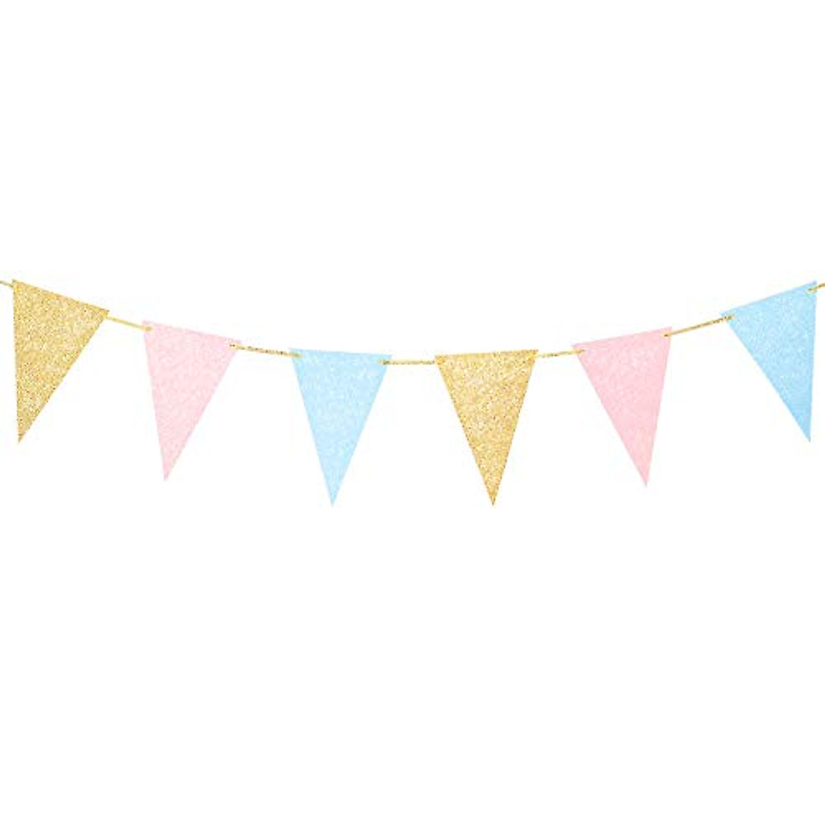 10 Feet Gender Reveal Party Banner Glitter Paper Decoration Anniversary Supplies Garland Pennant Flags for Baby Shower Birthday Party Nursery Graduation Decoration 15pcs (Gold Pink Blue)