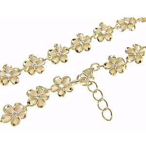 Arthur's Jewelry 925 Sterling silver yellow gold plated Hawaiian 10mm cz plumeria flower bracelet 7"