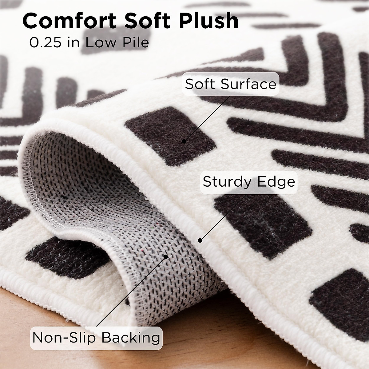 UBTKEY Living Room Area Rug 5x7, Ultra-Thin Non Slip Washable Farmhouse Rugs for Bedroom, Geometric Abstract Boho Area Rugs Large Floor Carpet for Home Office Decor (White/Black, 5' x 7')