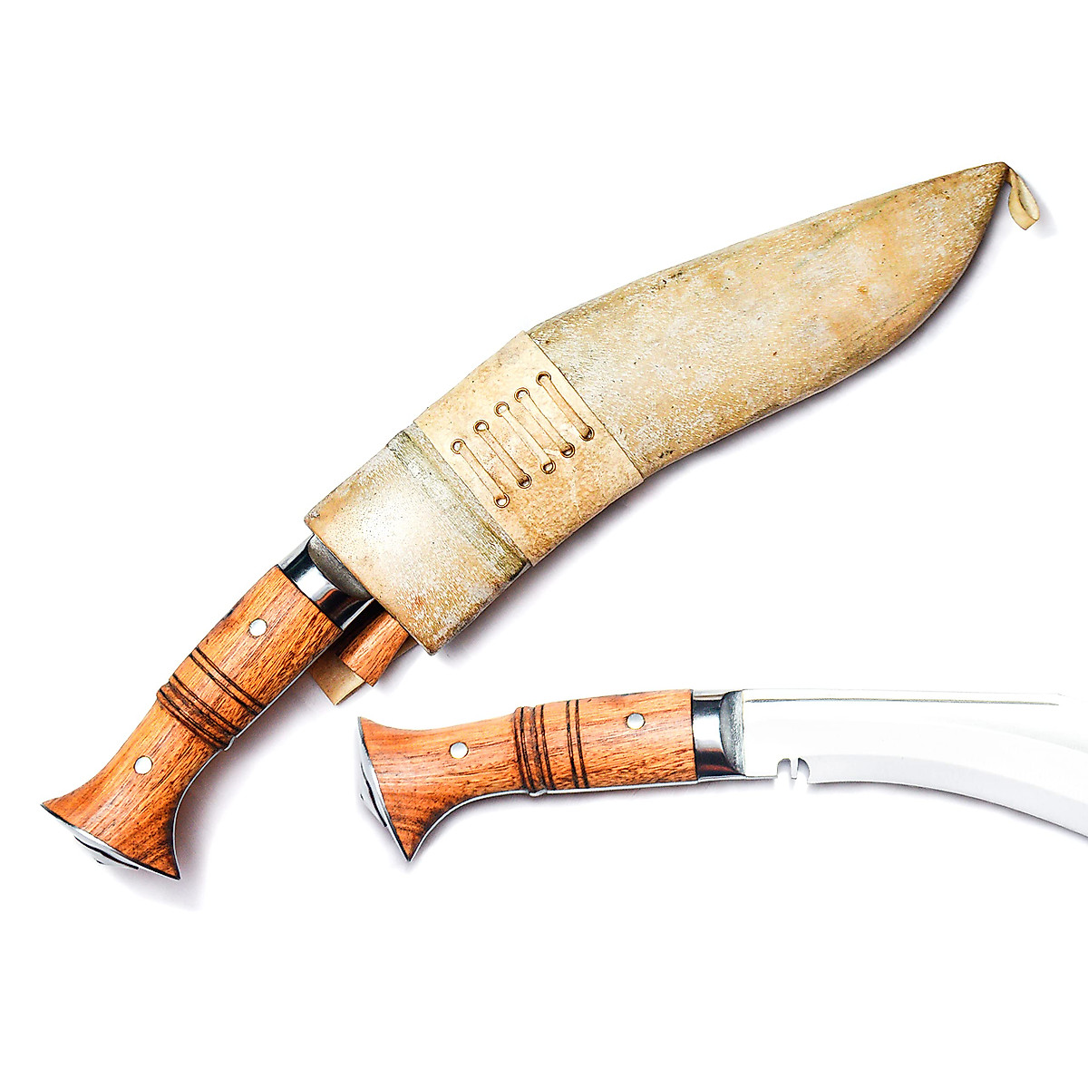MASUM 10” Blade Operation Kukri, Panawal Full Tang Gurka Khukri, Double Fuller Sharp Blade Khukuri, Beige Leather Scabbard w/ 2 extra utility knives, Handmade in Nepal Khukri