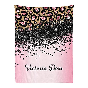 Yeshop Personalized Baby Blanket Pink Leopard Print Custom Nursery Swaddling Blankets 30x40 Inches for Baby Boy Girl with Name for Baby Shower Birthday