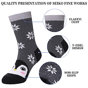 SDBING Kids Fuzzy Socks, Toddlers Non Slip Socks Boys Girls Cute Cozy Winter Warm Crew Socks with Grips 6 Pairs (8-12 Years, Cute Animal)