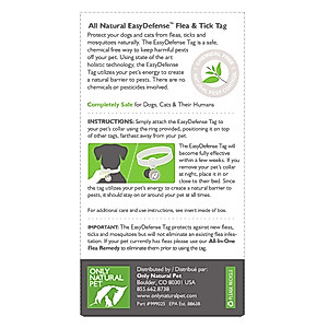 Only Natural Pet Easy Defense Tickless Flea & Tick Tag - Pest & Mosquito Repellent Shield for Dogs & Cats - Attach to Collar for Long-Lasting Prevention - Full Year Protection with a Single Tag