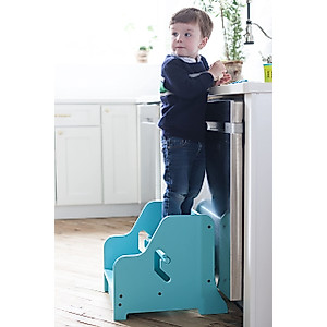 Little Partners Toddler Step Up Stool | 2 Step Adjustable Height for Kitchen, Bathroom or Nursery (Turquoise)