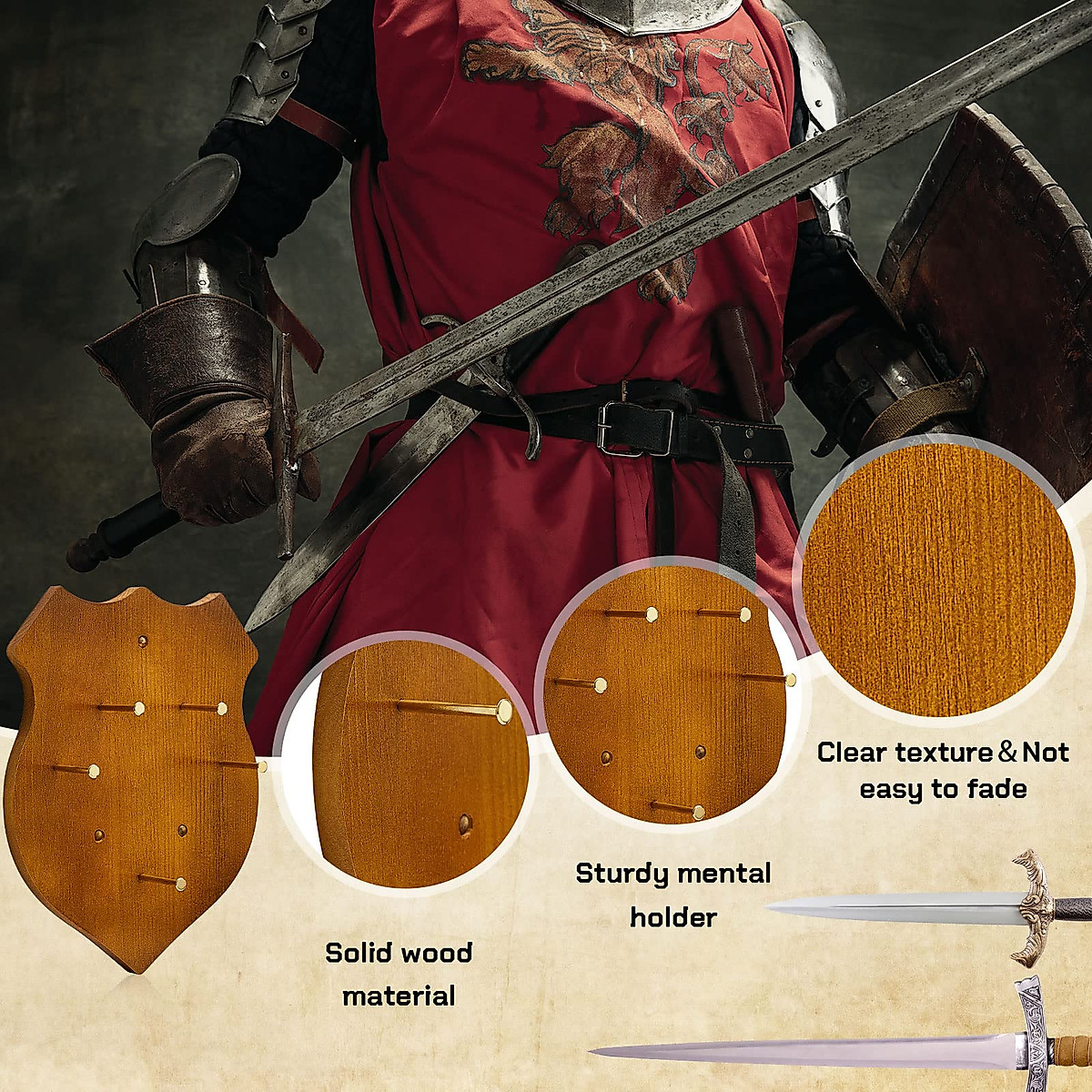 Queekay Sword Wall Mount Display Wooden Holder Axe Katana Sword Wall Mount Plaque Stand Hanger for Gift(Brown)