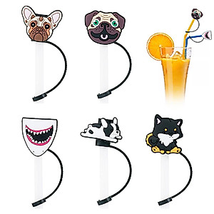1 Piece Cute Drinking Straw Caps Cover for 6-8 mm Reusable Drinking Straw Tips Lids Dust-Proof Straw Plugs Dog Cat Shape Straw Protector